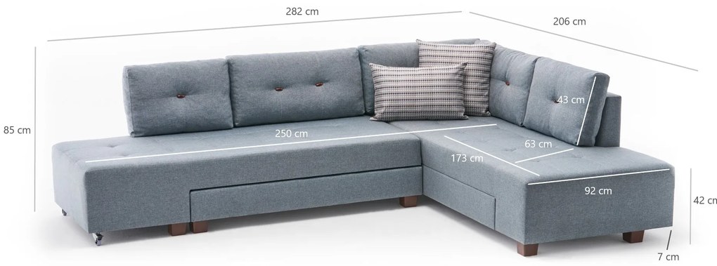 Hanah Home Rozkládací rohová pohovka MANAMA světle modrá pravý roh 825BLC2545