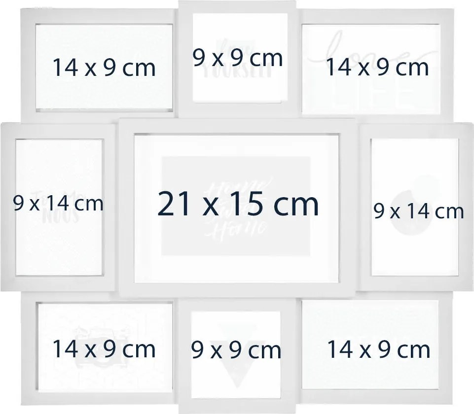 Nástěnný fotorámeček na 9 fotografií, bílý, Atmosphera