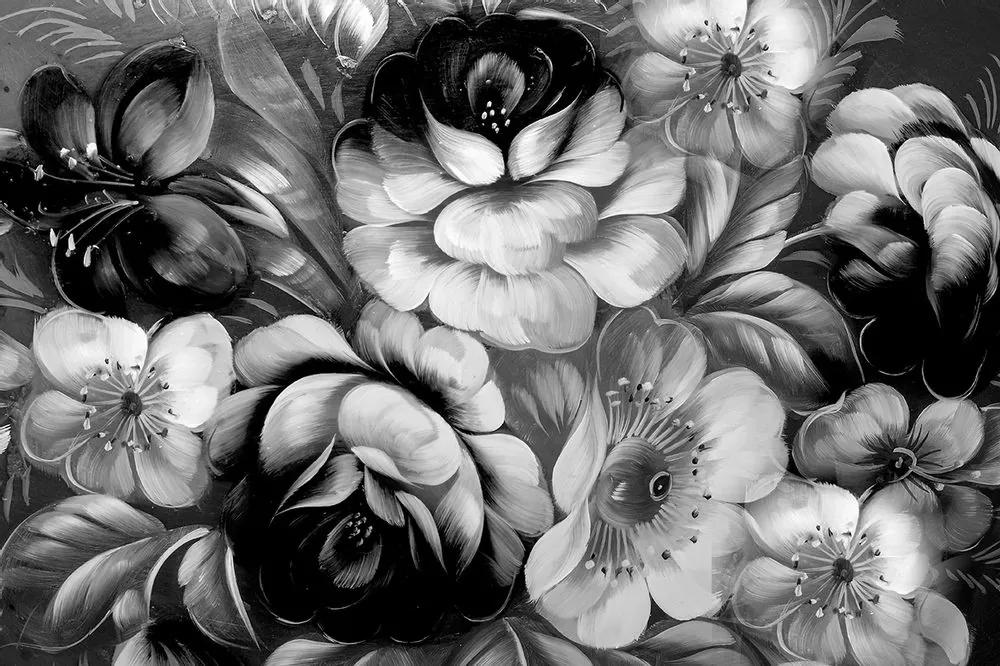 Tapeta černobílé květiny - 225x150 cm