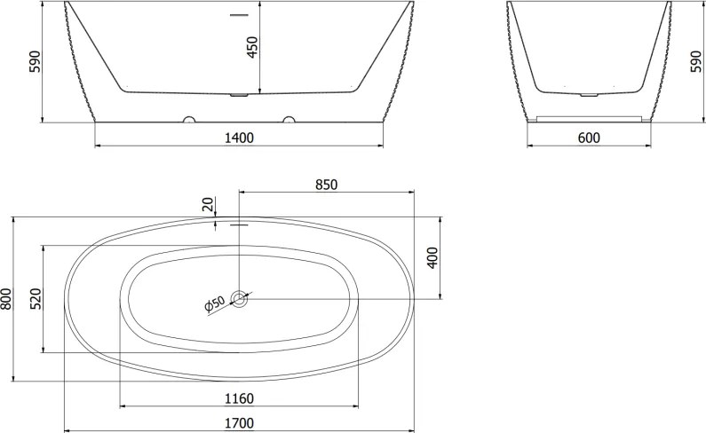 Mexen Lira, volně stojící vana, vzor, ​​170 x 80 cm, bílá-černá, grafitový přepad, 52831708075-95