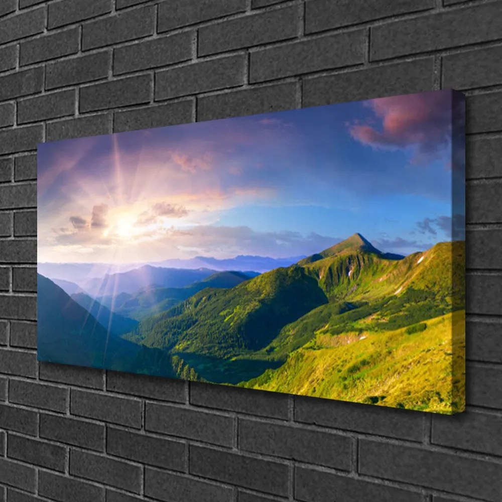 Obraz na plátně Hora Louka Slunce Krajina 125x50 cm