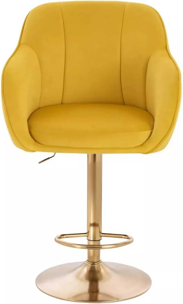 LuxuryForm DESIGN Barová židle AVOLA VELUR na zlaté kulaté podstavě - žlutá