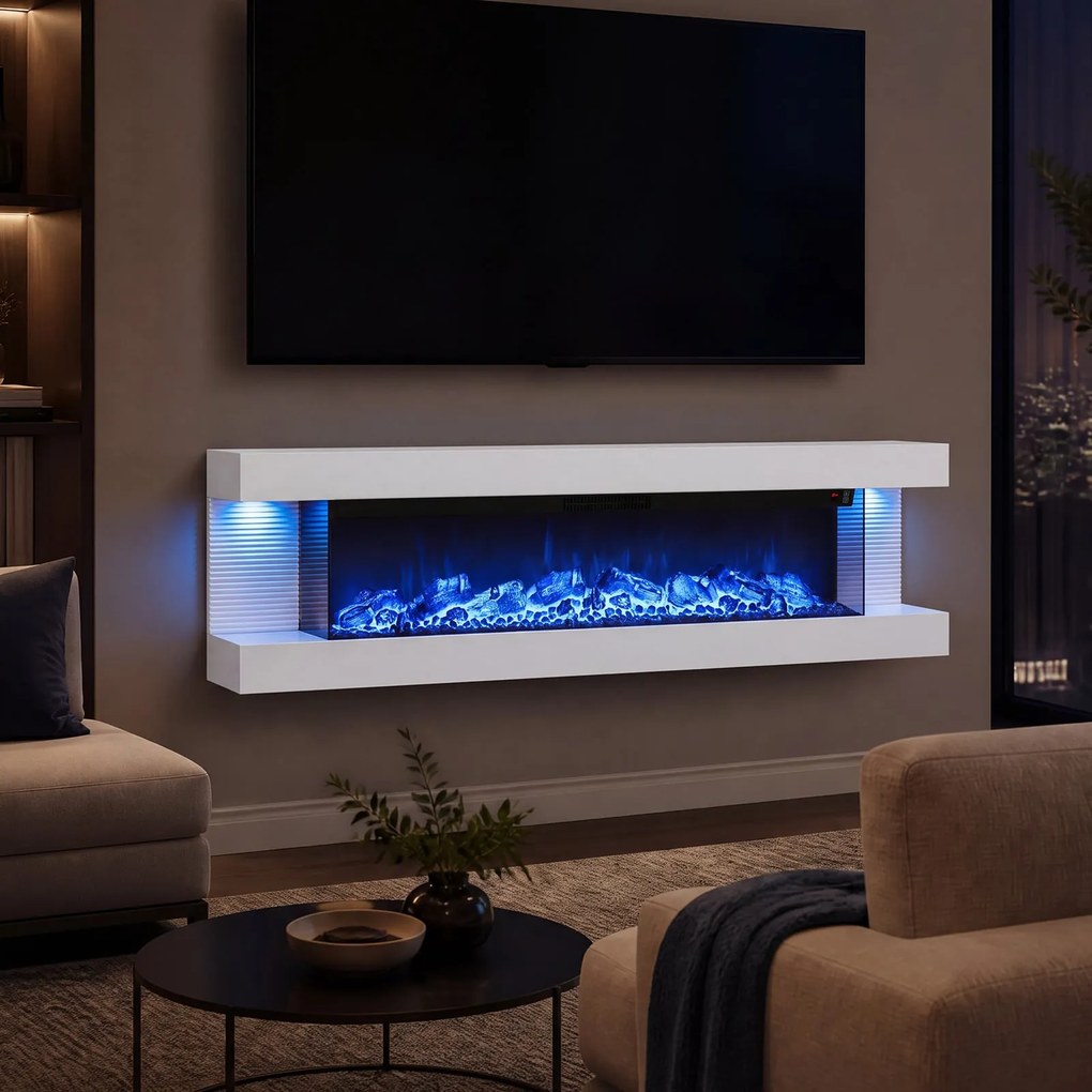 Costway Třístranný elektrický krb 152 cm s LED, 750/1500 W, bílý