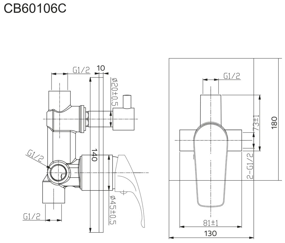Mereo Mereo, Sprchová podomítková baterie s přepínačem, Sonáta, Mbox, kulatý kryt, CB60106C