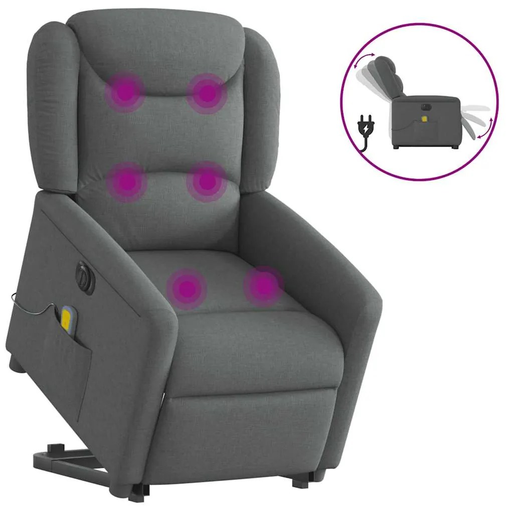 Elektrické zvedací masážní polohovací křeslo tmavě šedé textil 3303225