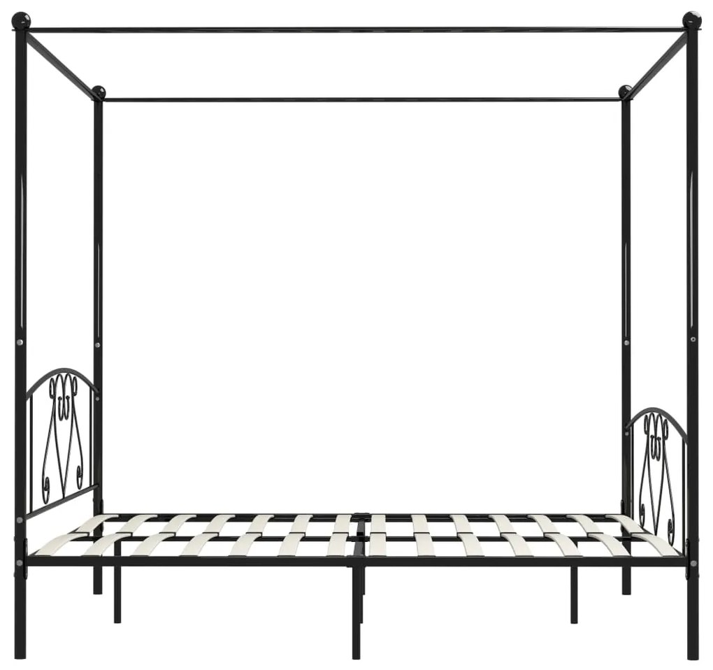 Rám postele s nebesy černý kovový 200 x 200 cm,  284439