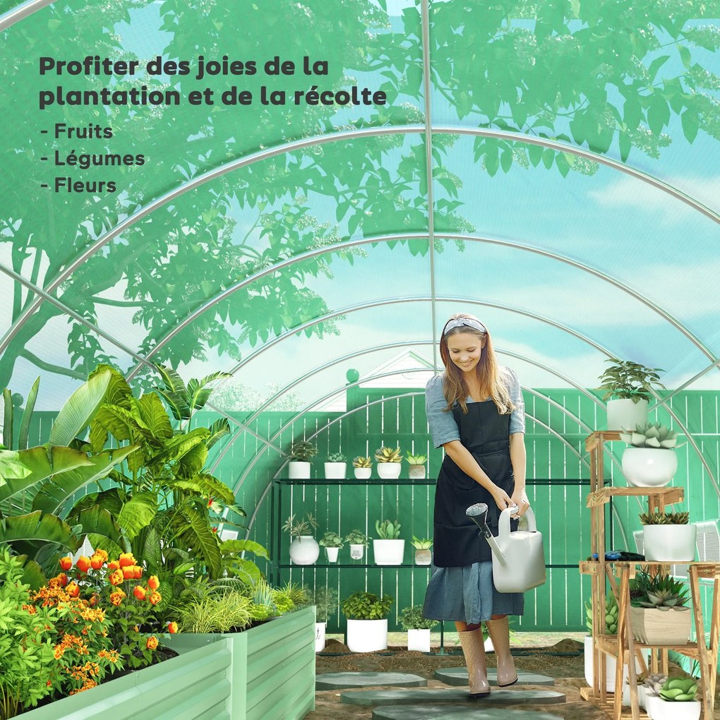 Zahradní tunelová skleník Outsunny 24m² 8L x 3W x 2H m - 16 oken, Rolovací zipová vrata - Pozinkovaná ocelová konstrukce, Vysoce hustý PE kryt
