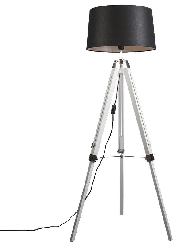 Průmyslová stojací lampa bílá s černým plátěným stínidlem - stativ