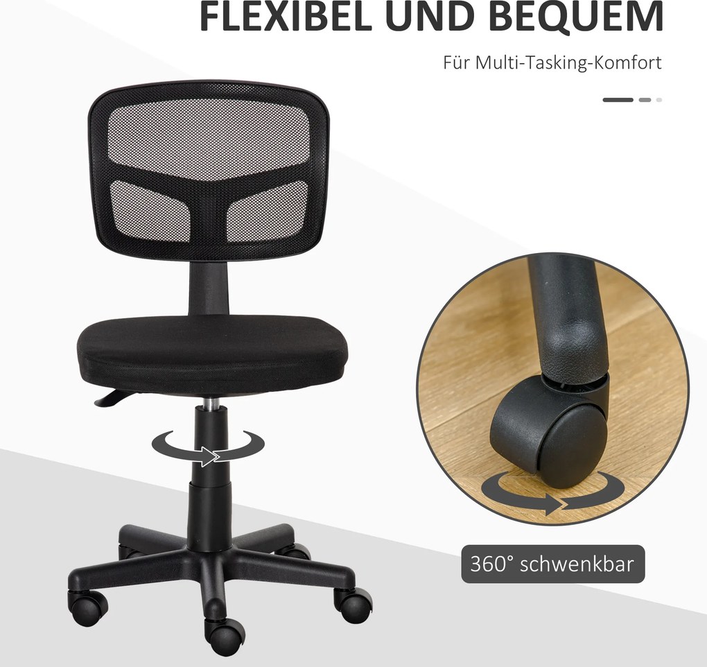 Vinsetto Ergonomická síťová kancelářská židle 360° otočná s nastavovací výškou, prodyšným bederním opěradlem a bezpodmínečnými kolečky 43x48x77,5-89,…