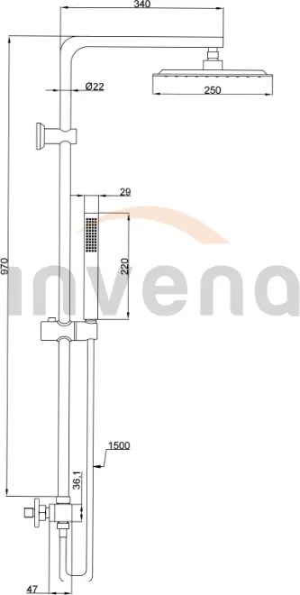 Invena Svart, termostatická sprchová baterie Trend se sprchovou sadou Svart 25x25 cm, černá matná, INV-AU-85-004-X