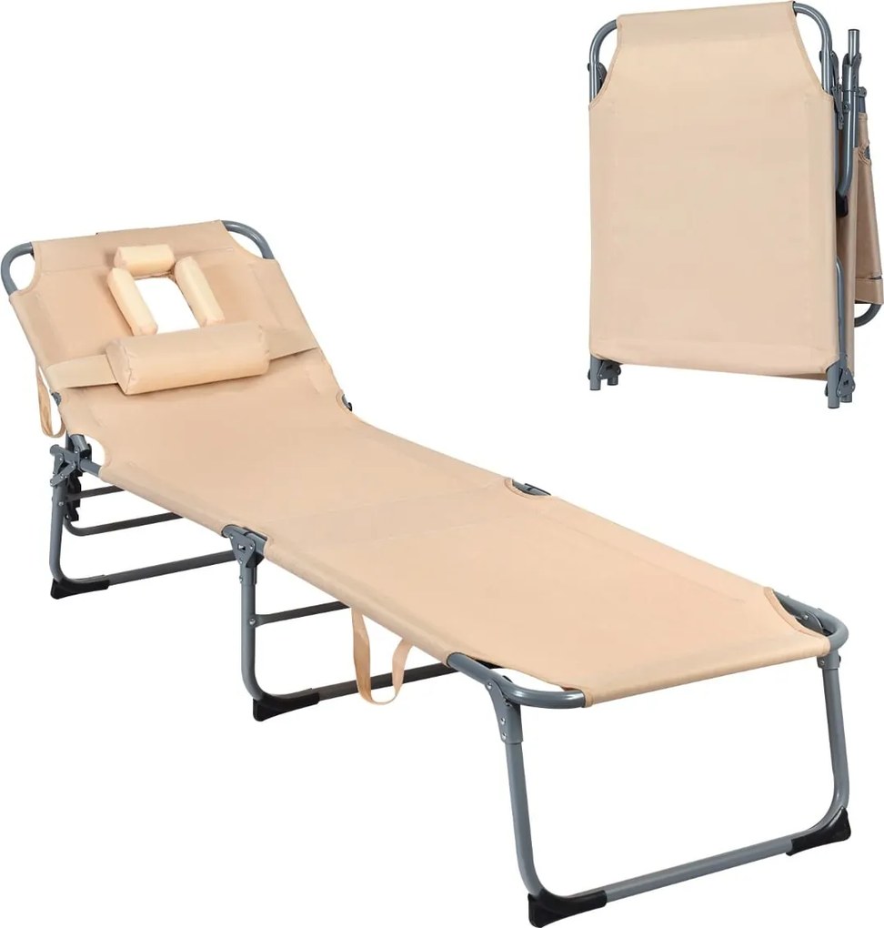 Costway Nastavitelné lehátko skládací plážové lehátko s polštářem 194 × 61 ×