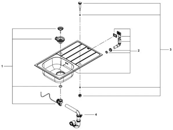 Grohe dřezový set - nerezový dřez s baterií Eurosmart - komplet, nerez, chrom K 200 SET