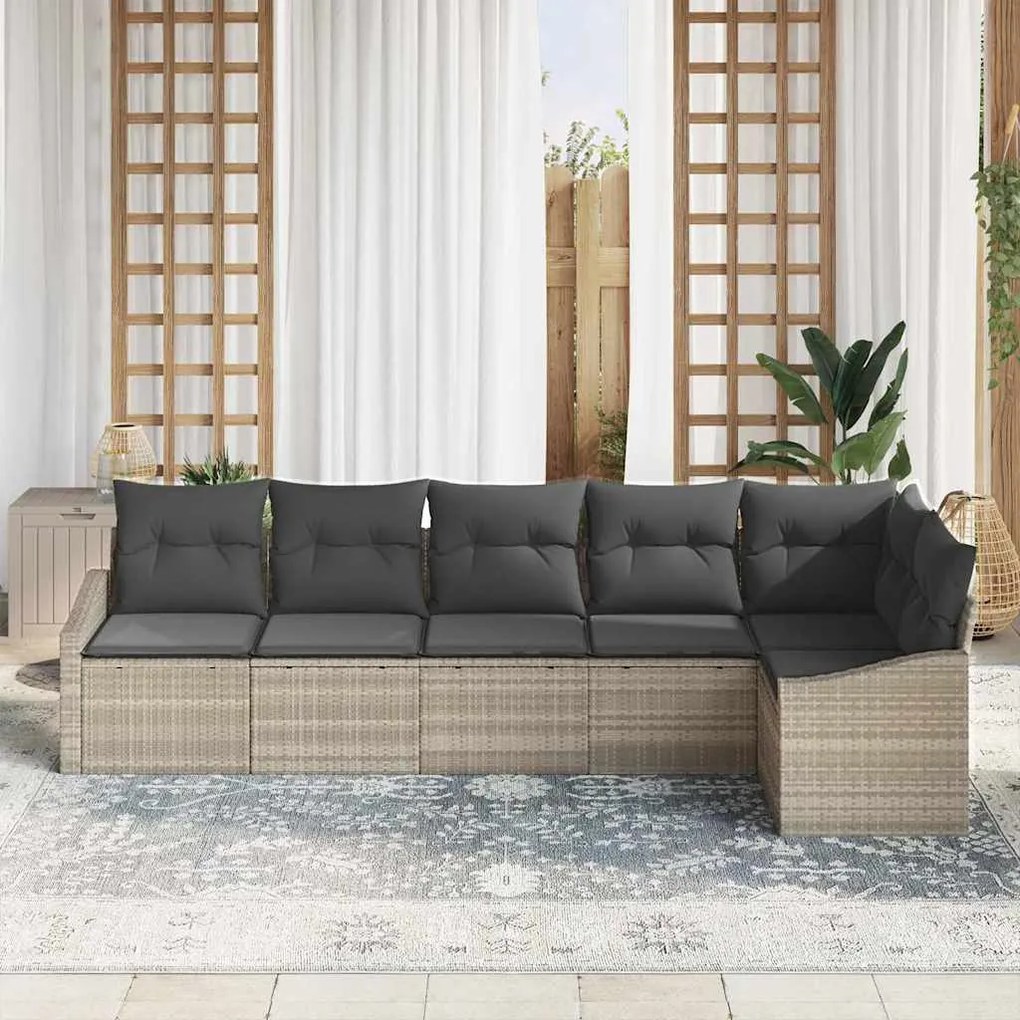 Set pohovek 6 ks Světle šedá polyratan 3346742