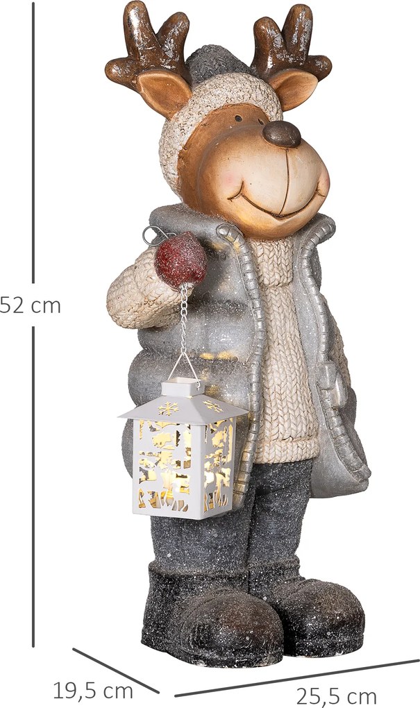 HOMCOM Vánoční dekorace, sob s lucernou, LED, na baterie, 25,5 x 19,5 x 52 cm
