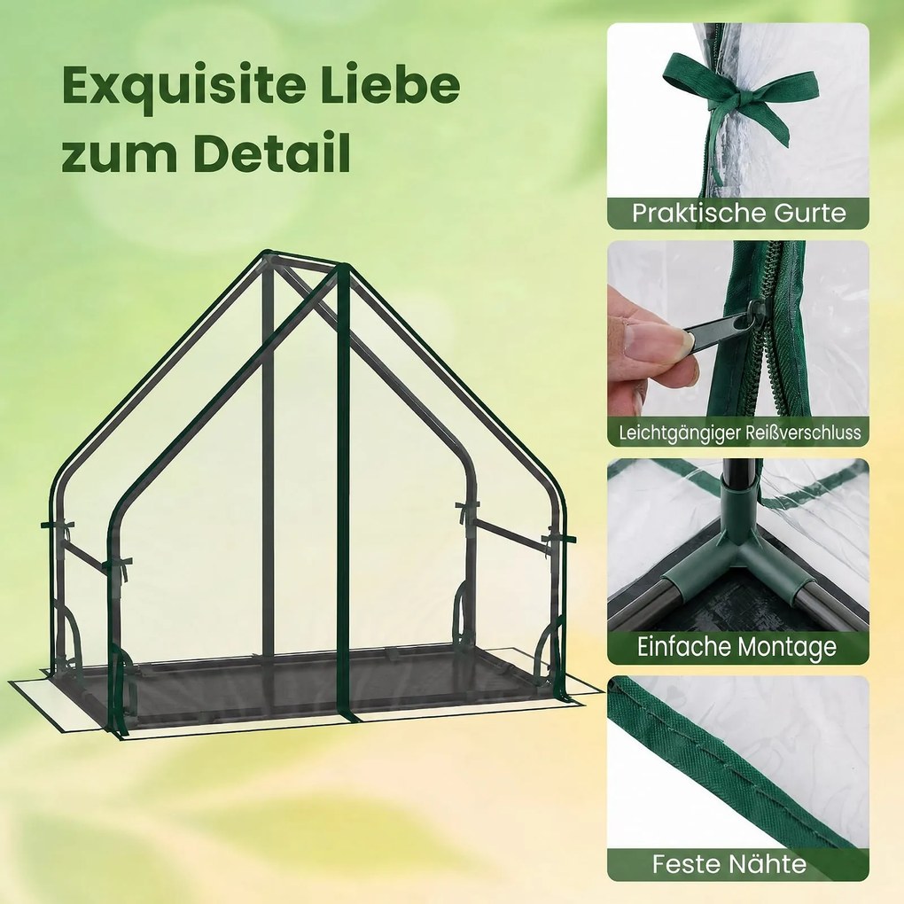 Costway Fóliový mini skleník se 2 rolovacími dveřmi, 92 × 50 × 85 cm