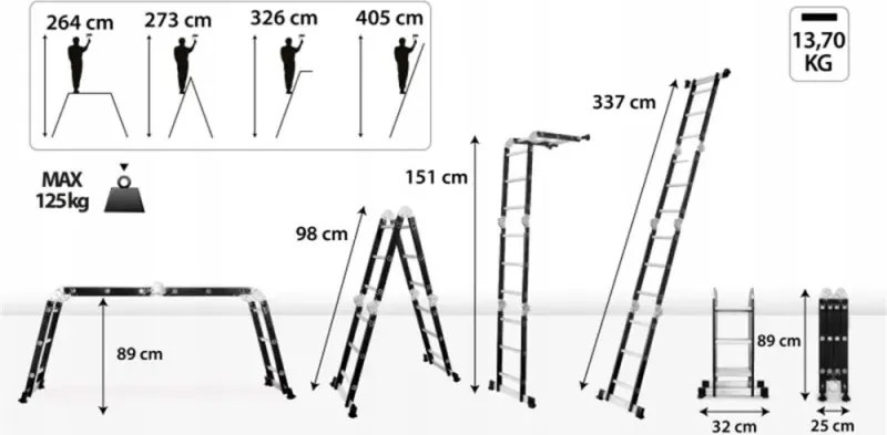 Multifunkční žebřík 4x3 příčky + podlážka DRABEST DU4x3 STEEL 125 kg