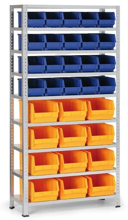 Regál s plastovými boxy BASIC, 1730 x 850 x 300 mm, 20x box B + 12x box C