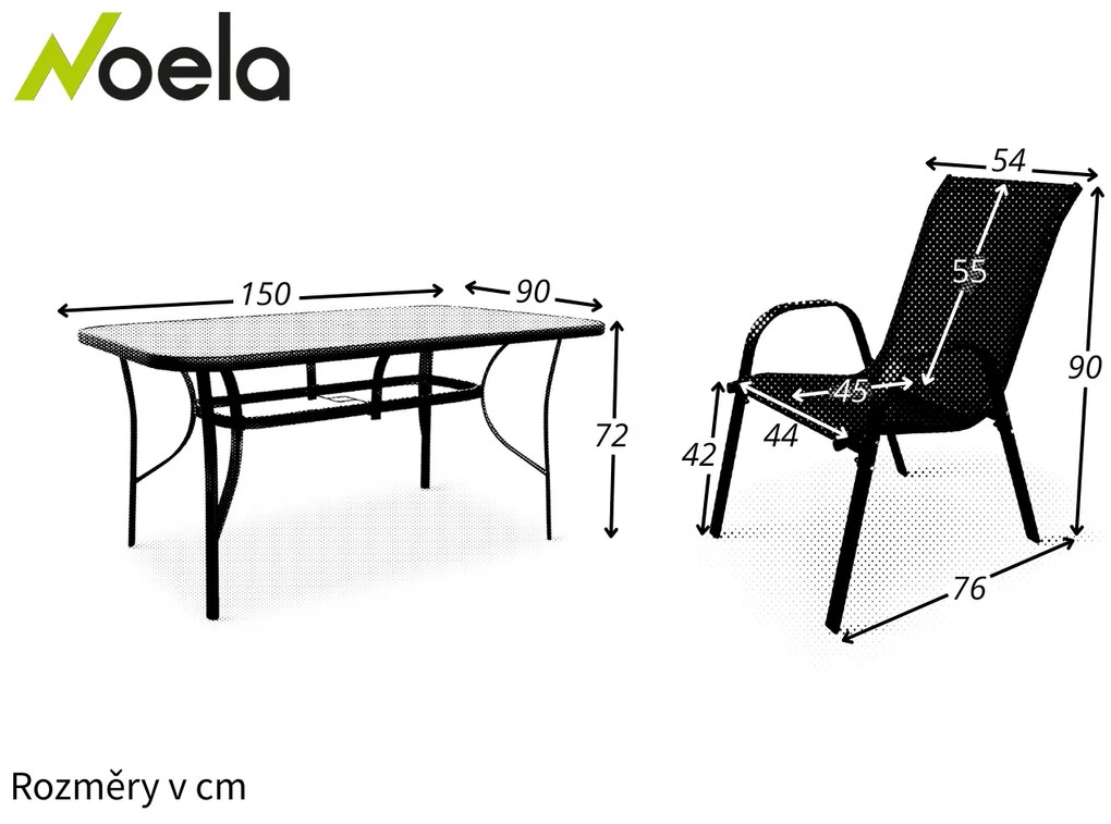 Noela Zahradní jídelní set Klaudie transparentní + 6x kovová židle Ramada