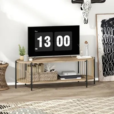 HOMCOM TV stolek Boheme až pro 55 palců s designem z papírového lanka a 2 otevřenými policemi 124x43,5x41 cm, přírodní