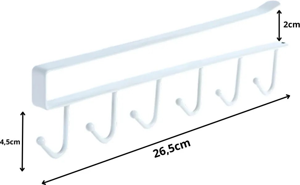 Verk Group Kuchyňský závěsný stojan bílý kov 6 háčků na nádobí háčky