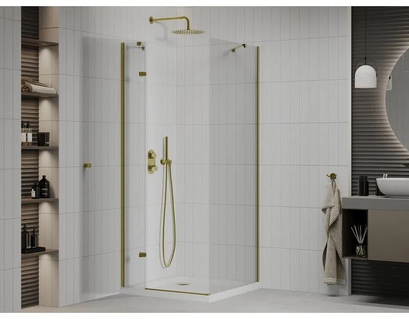 Mexen Roma sprchový kout 70 x 70 cm, 6mm sklo, zlatý profil-čiré sklo + slim sprchová vanička 5cm, 854-070-070-50-00-4010