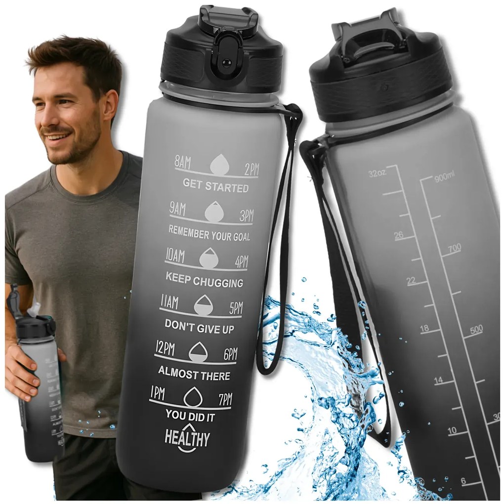 Camerazar TRESSARI 1000ml BPA Free sportovní láhev na vodu z pevného Tritanu pro aktivní životní styl