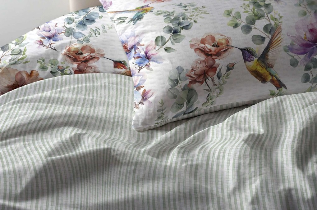 Krepové perkálové prodloužené povlečení Kolibřík - barevný 2 Velikost: 140 x 220 + 70 x 90