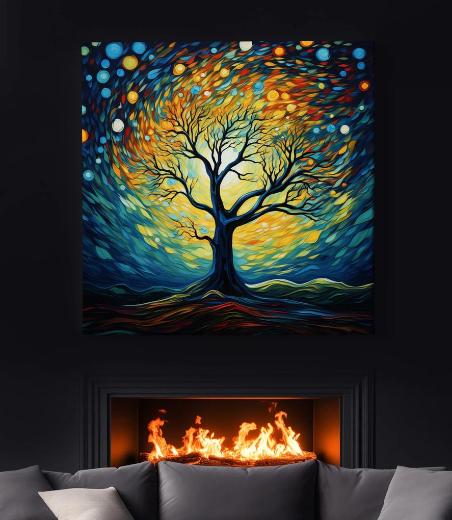 Obraz na plátně - Strom života barevná noční světýlka FeelHappy.cz Velikost obrazu: 120 x 120 cm