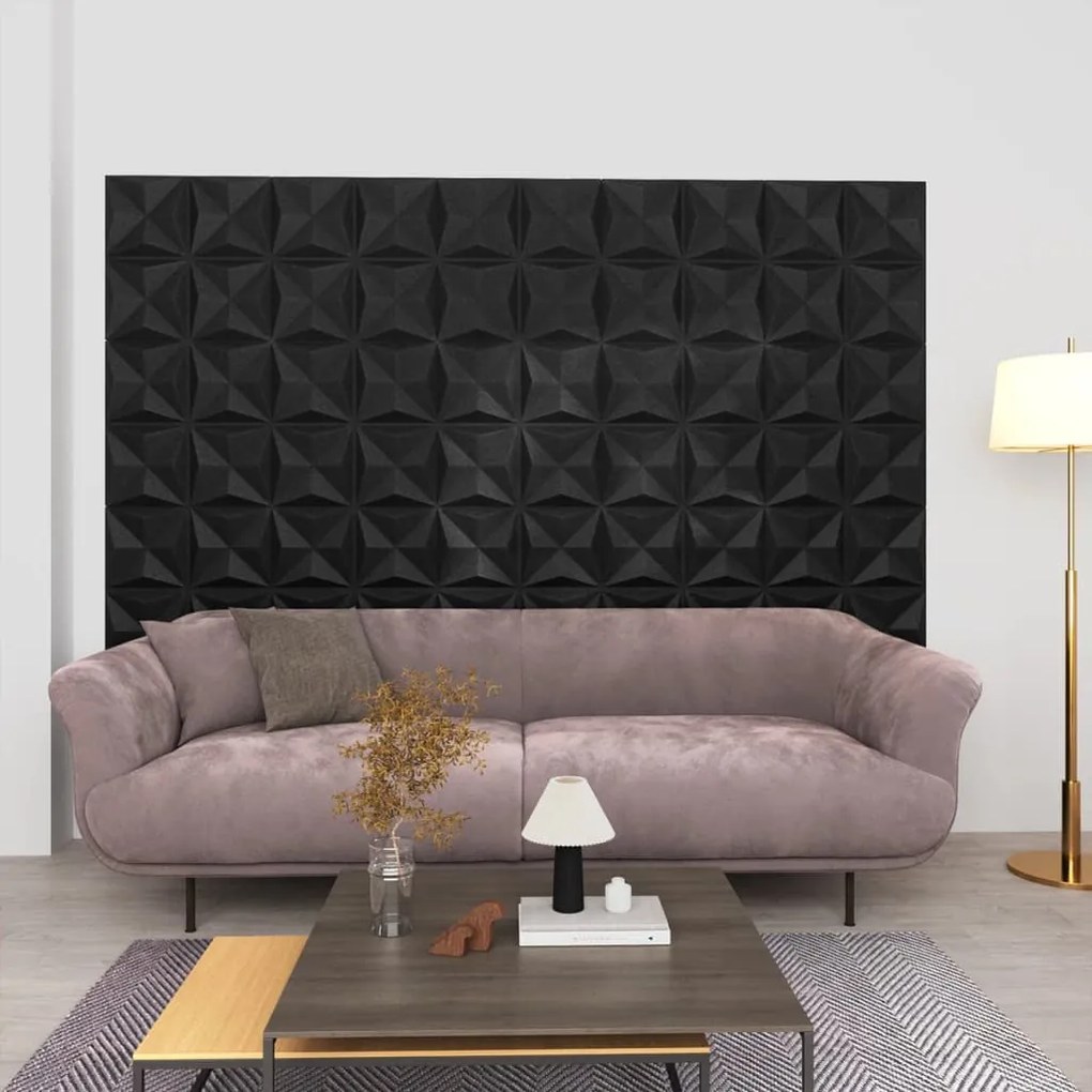 3D nástěnné panely 24 ks 50 x 50 cm origami černé 6 m² - Default Title