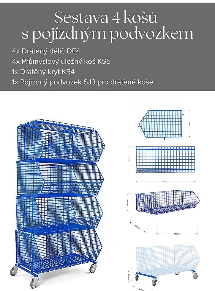 FEROPLAST spol. s.r.o Průmyslový úložný koš KS5, kompletní set 4 košů na kolečkách