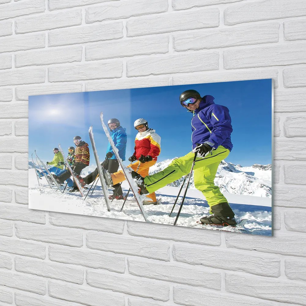 akrylový obraz Lyžaři zimní hory 125x50 cm