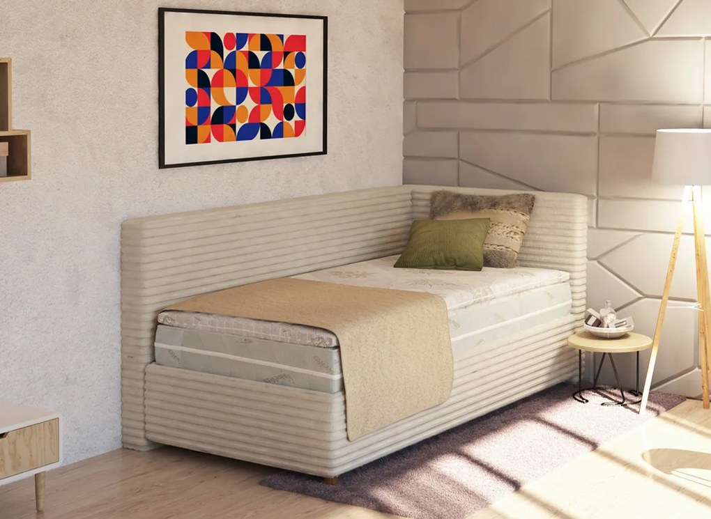 NEW DESIGN postele Zvýšená čalouněná postel SONO s čely a úložným prostorem, 80×200 cm Velikost postele: 80 × 200 cm, Strana: Levá