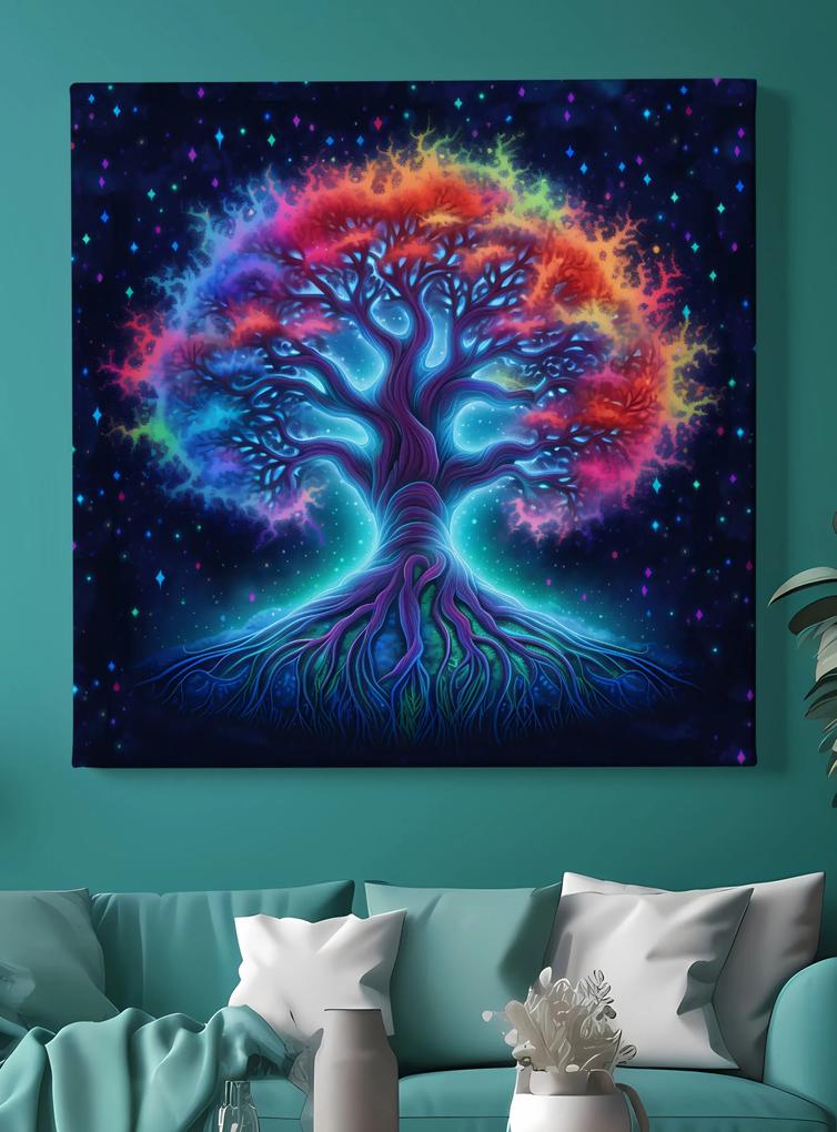 Obraz na plátně - Strom života neon universe FeelHappy.cz Velikost obrazu: 100 x 100 cm