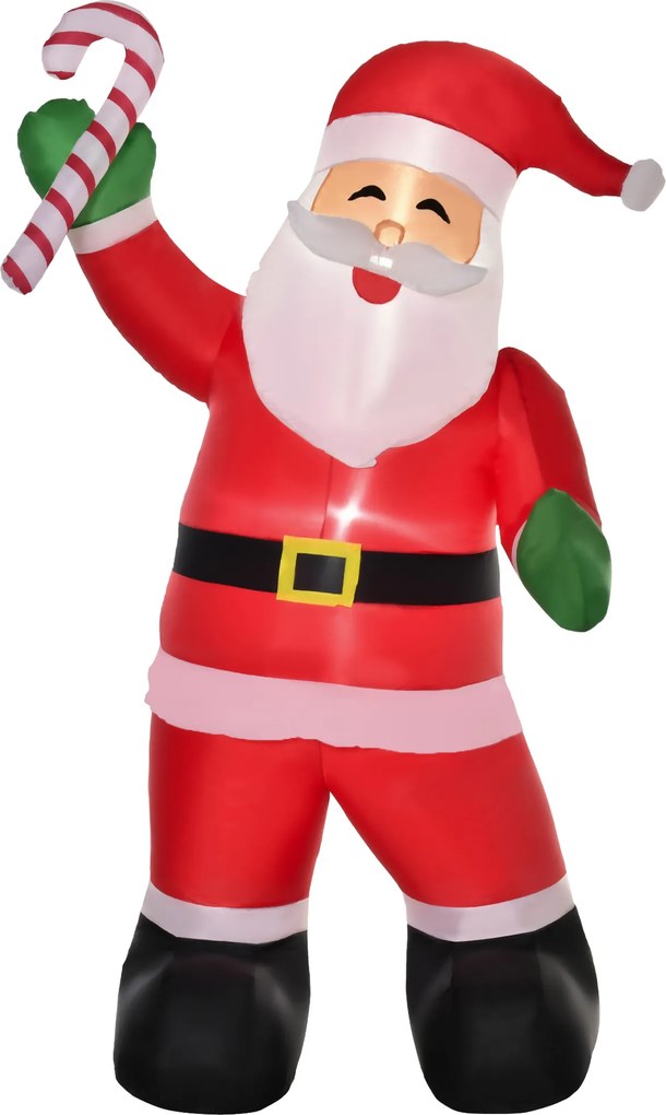 HOMCOM Nafukovací Santa Claus s LED osvětlením, včetně ventilátoru, upevňovacích lan, hřebíků do země, pytlů s pískem, 140cm x 85cm x 250cm