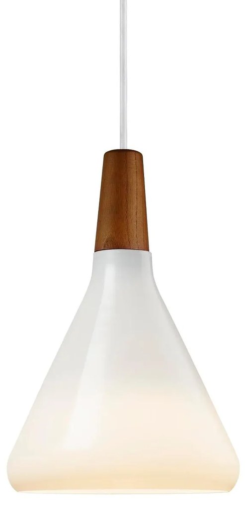 Závěsný lustr Nordlux Float | Ø18 cm, bílé sklo + ořechové dřevo | 78203001