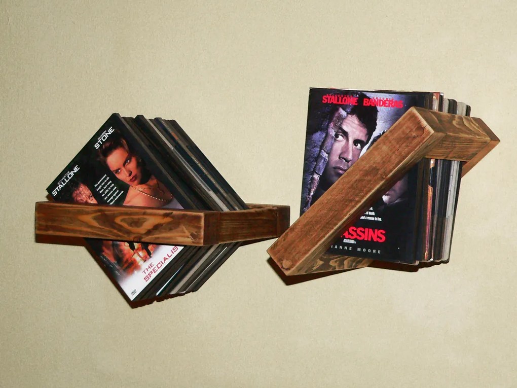 Sada 2 dřevěných poliček na knihy a DVD