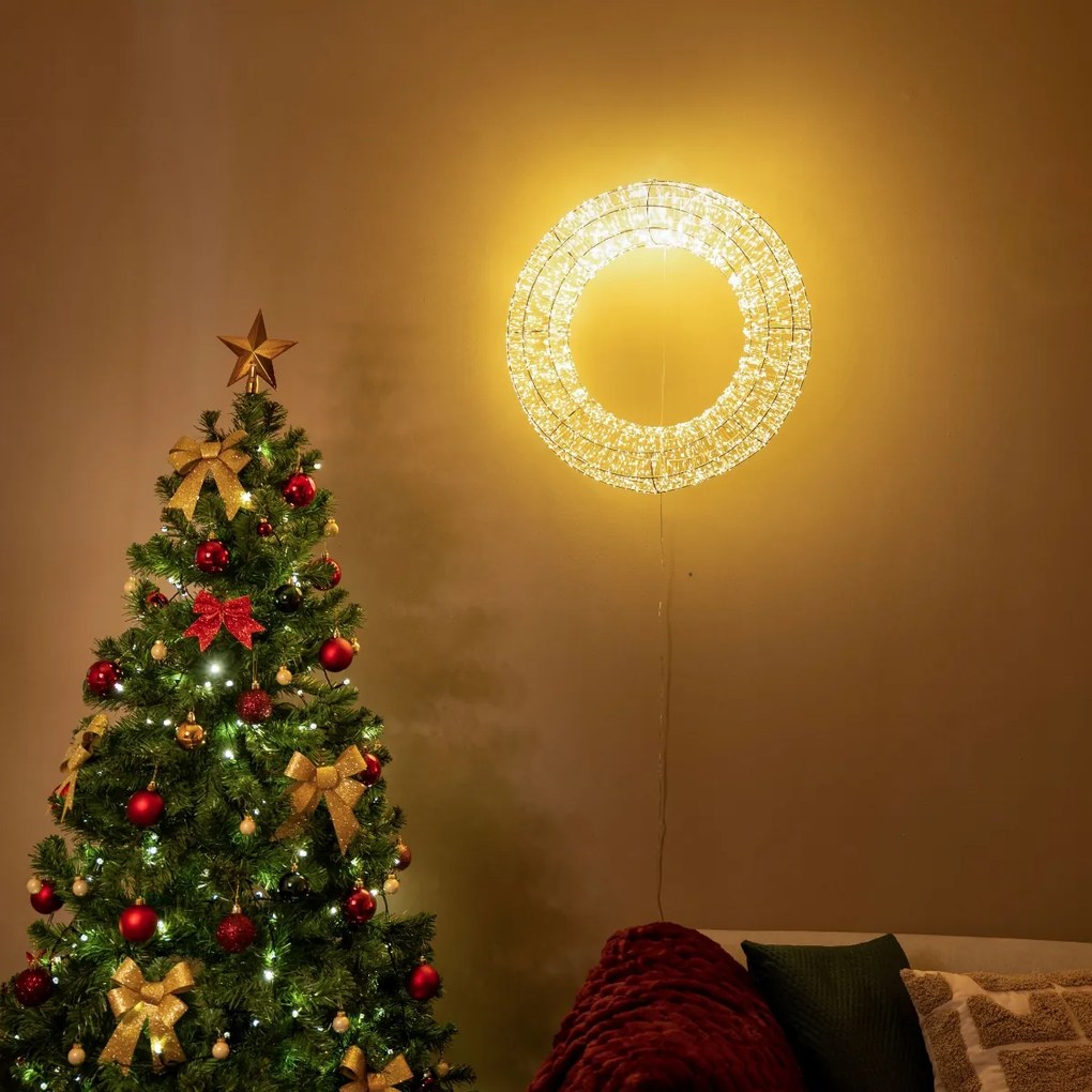 Vánoční závěsné světlo Věnec stříbrný 60cm vč. LED IP44 - Nawa