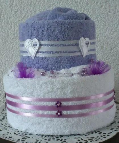 Dvoupatrový textilní dort fialovobílý - 357
