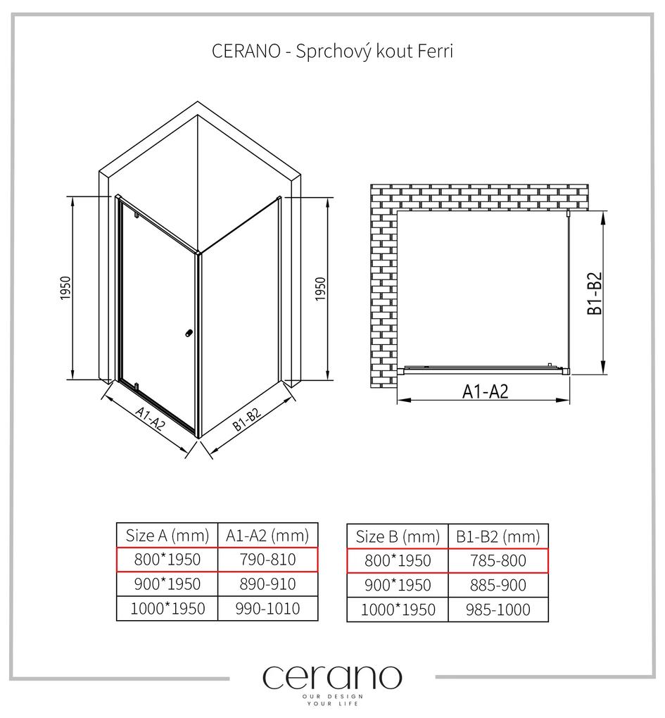 CERANO - Sprchový kout Ferri L/P - černá matná, transparentní sklo - 80x80 cm - křídlový