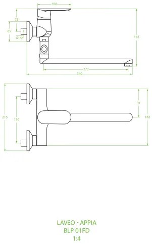 Laveo Appia, vanová/sprchová baterie nástěnná h-185, chromová, LAV-BLP_01FD