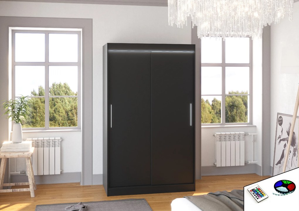 ADRK Furniture Posuvná skříň s LED osvětlením COLLIN 120 ADRK-SW-COL-B-120+L