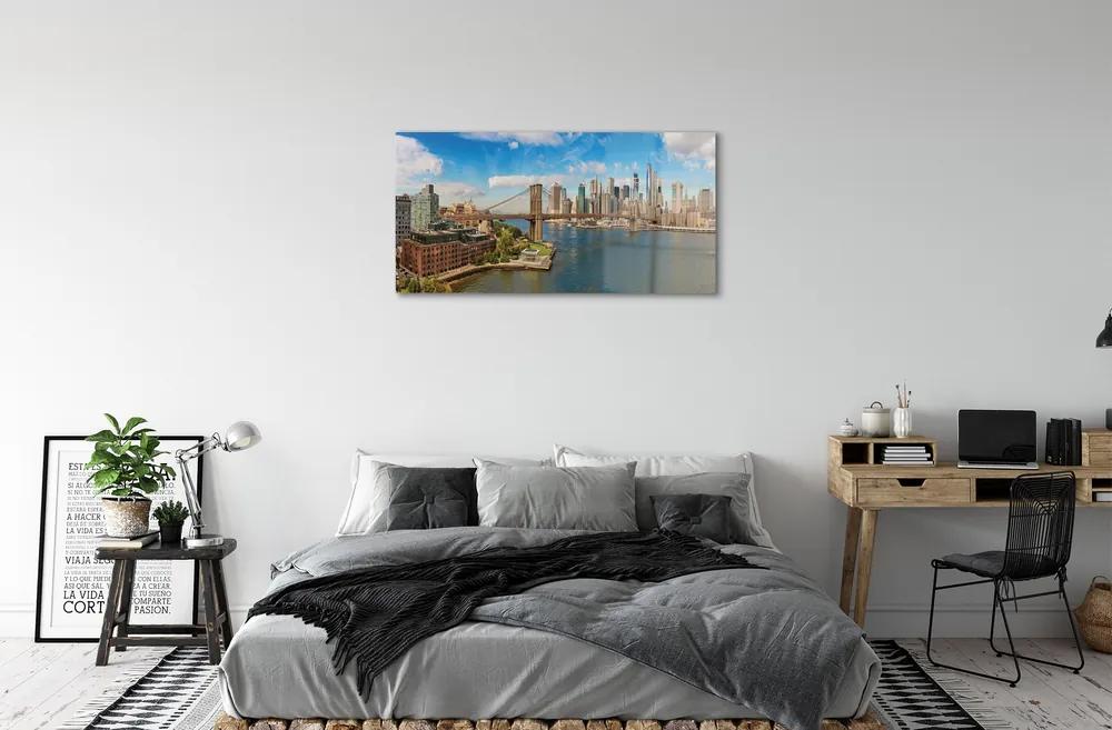 akrylový obraz Bridge panorama mrakodrapů 100x50 cm