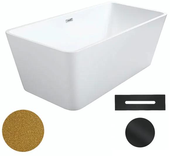 Besco Akrylátová volně stojící vana Evita Glam Z 160x80 Barva: Bílá/zlatá, Rozměry (cm): 160x80, Typ a barva výpustě: Click-Clack s přepadem, chrom