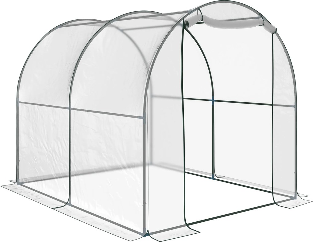 Outsunny Zahradní Tunelový Skleník, Balkonový Skleník pro Rostliny a Zeleninu s PVC Krytem, Rolovacími Dveřmi a Ocelovým Rámem, 2x2,5x2m | Aosom