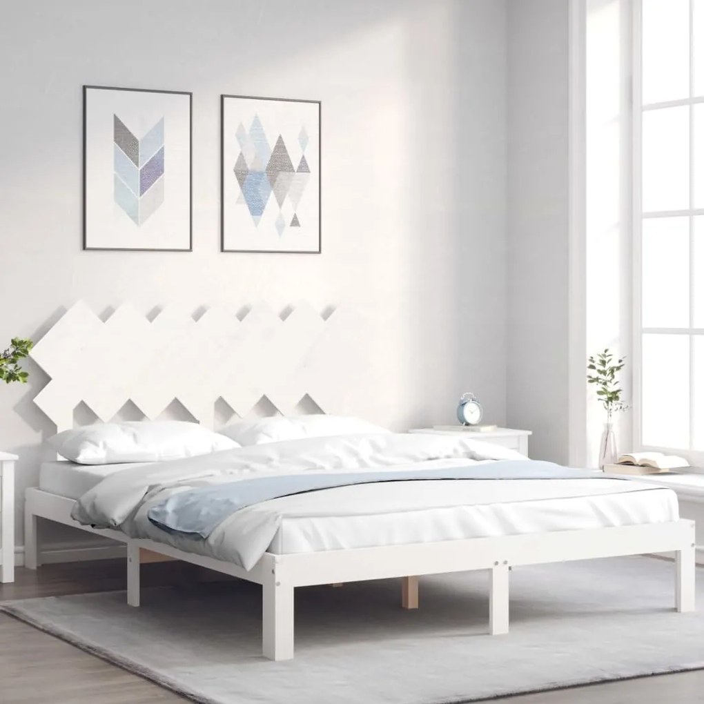 Rám postele s čelem bílý 140 x 190 cm masivní dřevo,  3193707