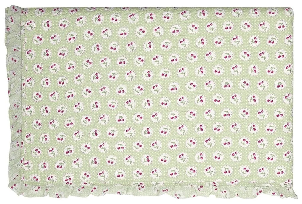 GREEN GATE Prošívaný přehoz Cherry berry pale green 140x220, zelená barva, textil