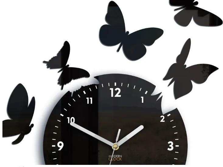 M.Clock Nástěnné akrylové 3D hodiny 28 cm motýli