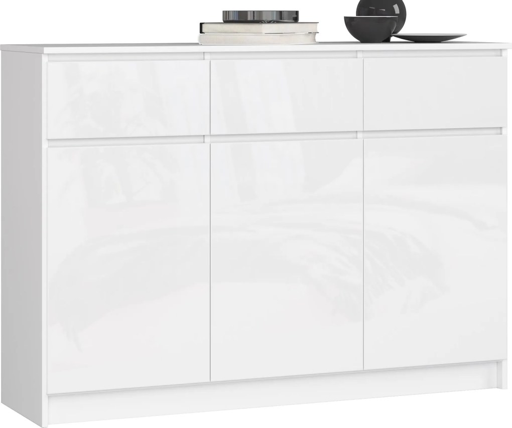 Komoda K140 3D3SZ bílá/bílý lesk