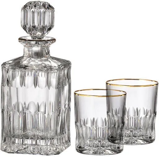 Bohemia Crystal ručně broušený whisky set Daisy Line Gold (1 karafa+2s