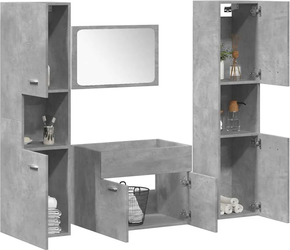 4dílný set koupelnového nábytku betonově šedý kompozitní dřevo 3324874